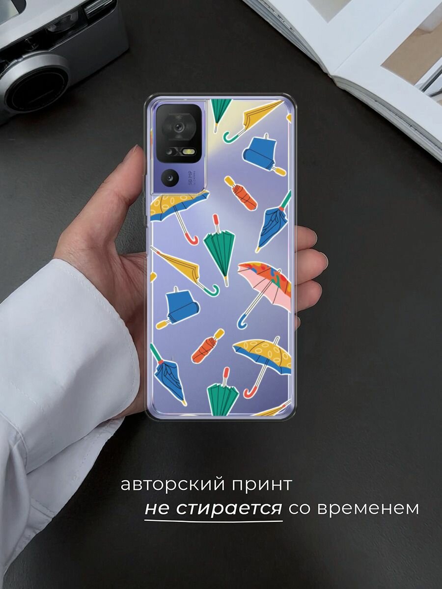 Чехол на TCL 40 SE / ТСЛ 40 SE с принтом "Зонты паттерн", прозрачный — фото 1