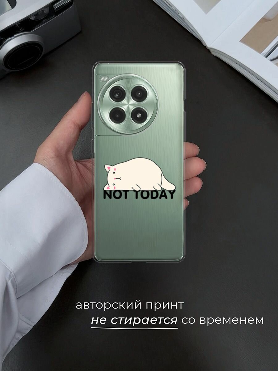 Чехол на OnePlus Ace 3 Pro / Ван Плас Эйс 3 Про с принтом "Cat not today", прозрачный — фото 1