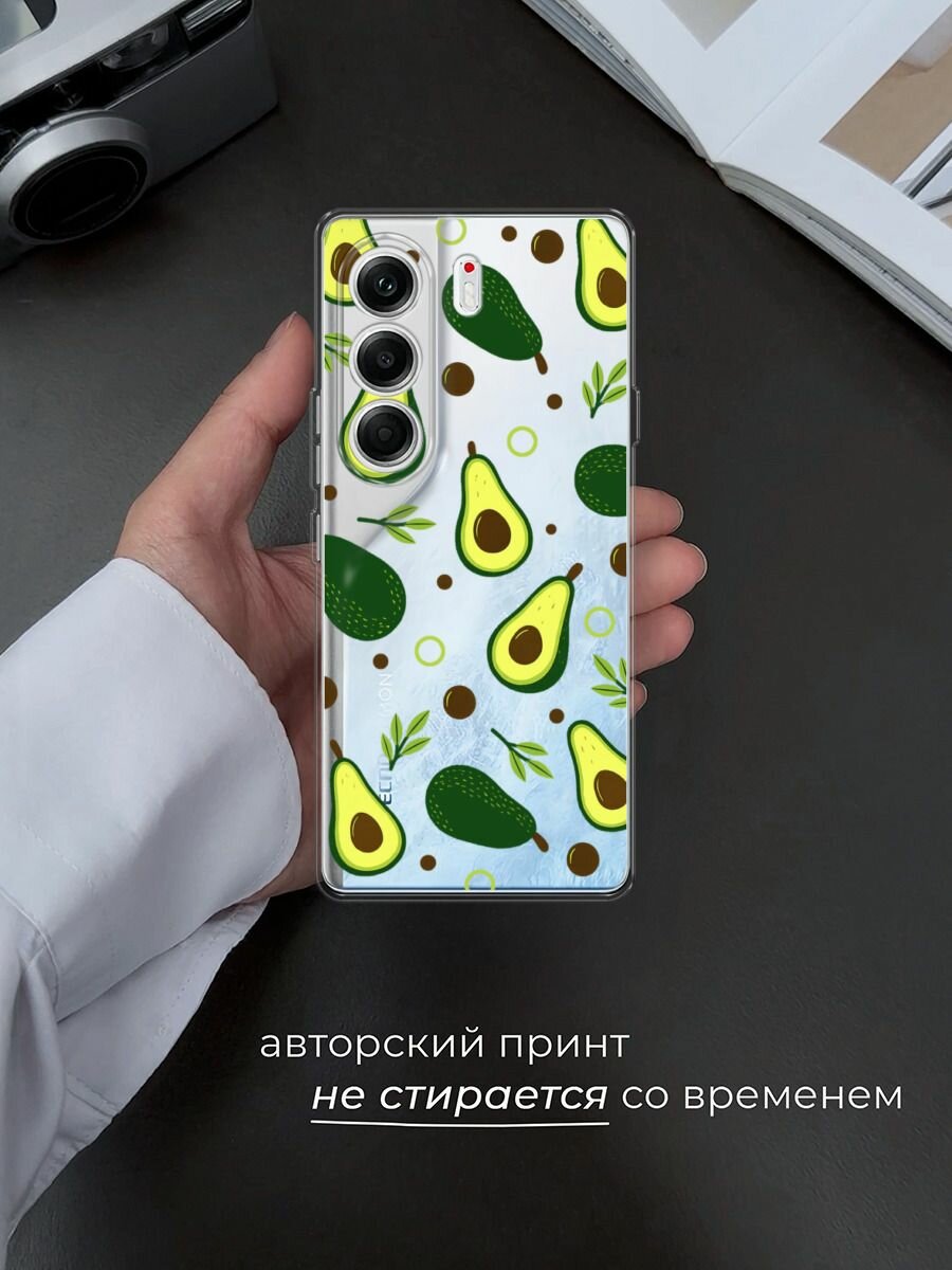 Чехол на Tecno Camon 40 Pro 5G / Текно Камон 40 Про 5G с принтом "Авокадо паттерн", прозрачный — фото 1