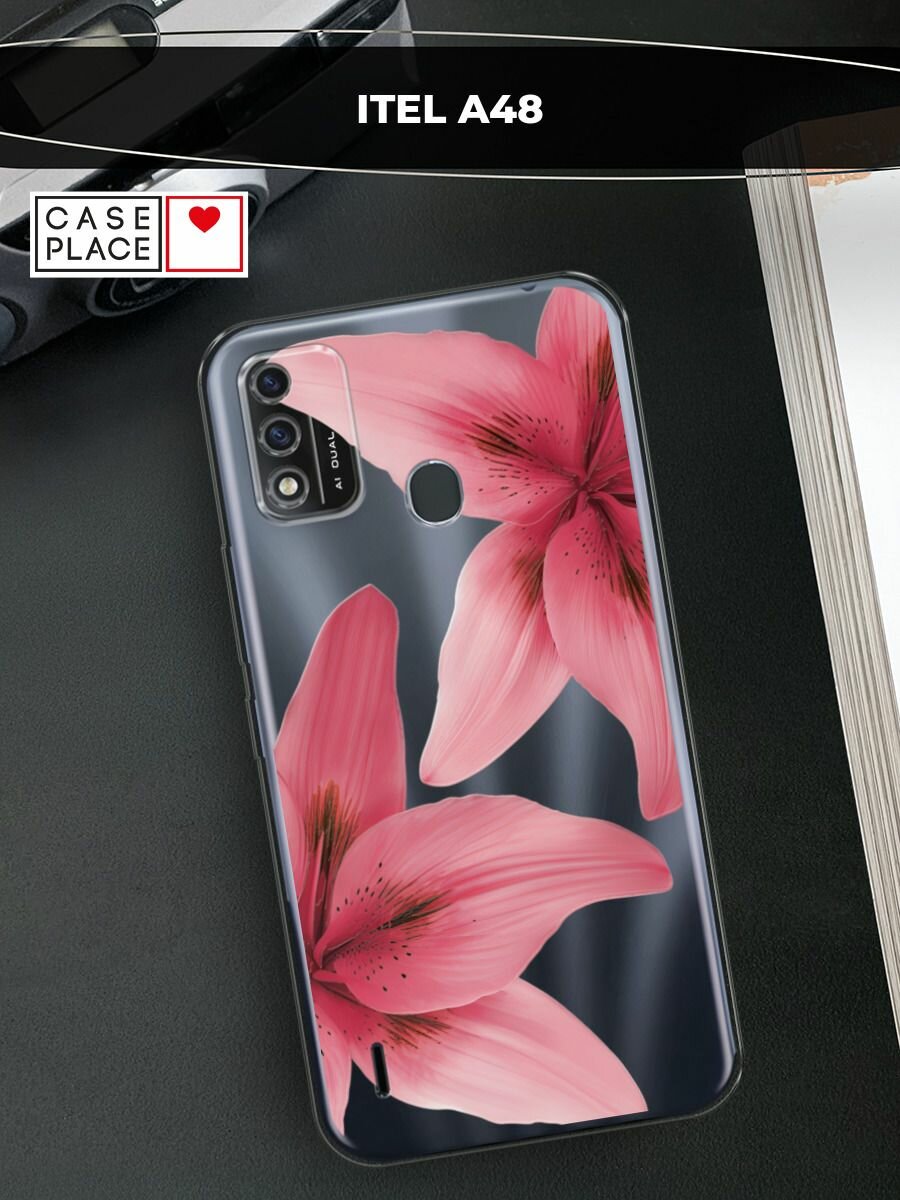 Чехол на Itel A48 / Ител А48 с принтом "Pink flower"