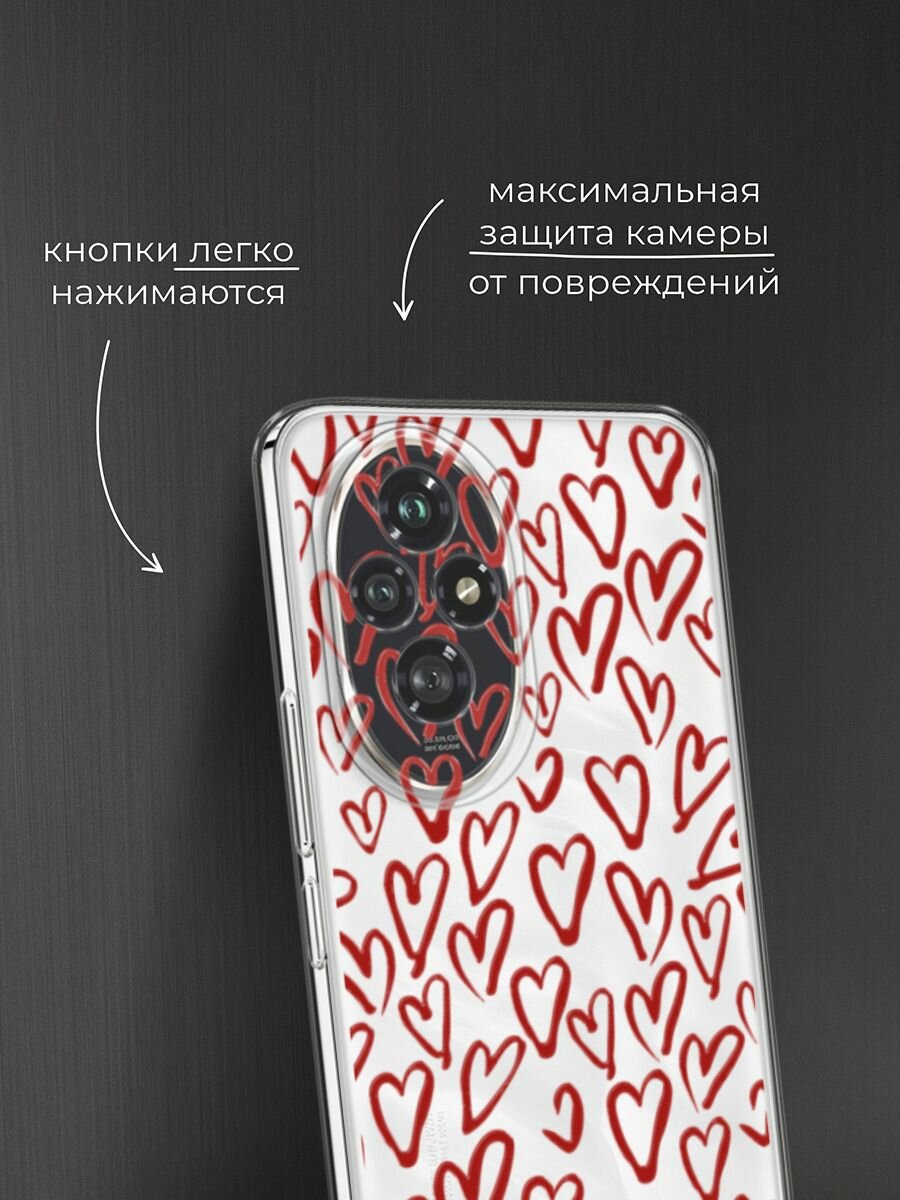 Чехол на Honor 200 / Хонор 200 с принтом "Легкие бордовые сердечки" — фото 1