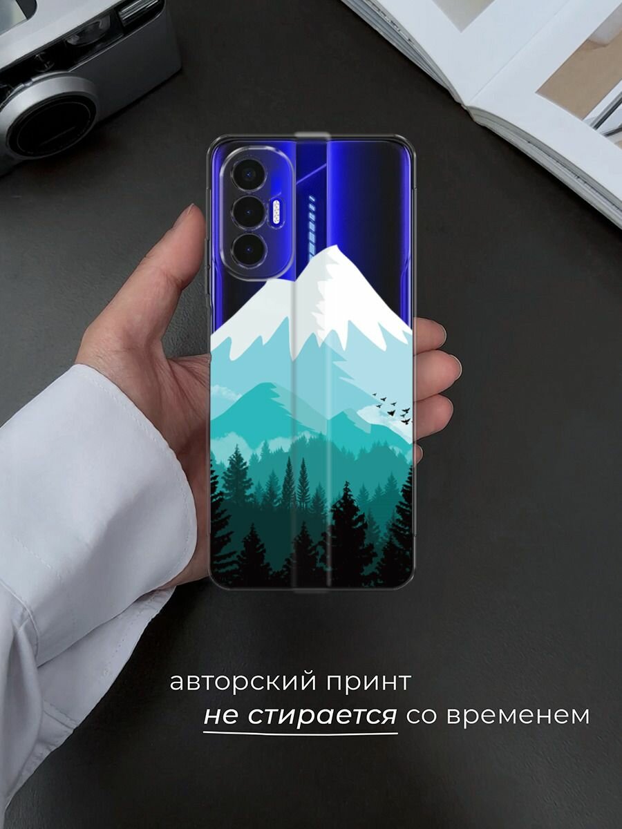 Чехол на Tecno Pova 3 / Текно Пова 3 с принтом "Синяя снежная гора", прозрачный — фото 1