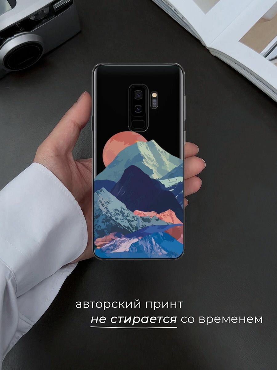 Чехол на Samsung Galaxy S9 + / Самсунг Галакси С9 Плюс с принтом "Закат в снежных горах", прозрачный — фото 1