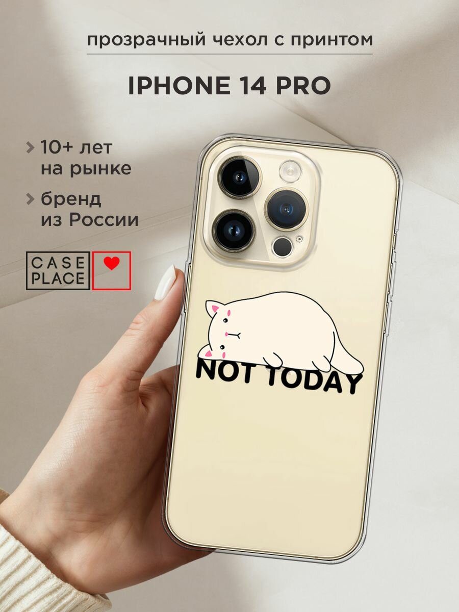 Чехол на Apple iPhone 14 Pro / Айфон 14 Про с принтом "Cat not today", прозрачный