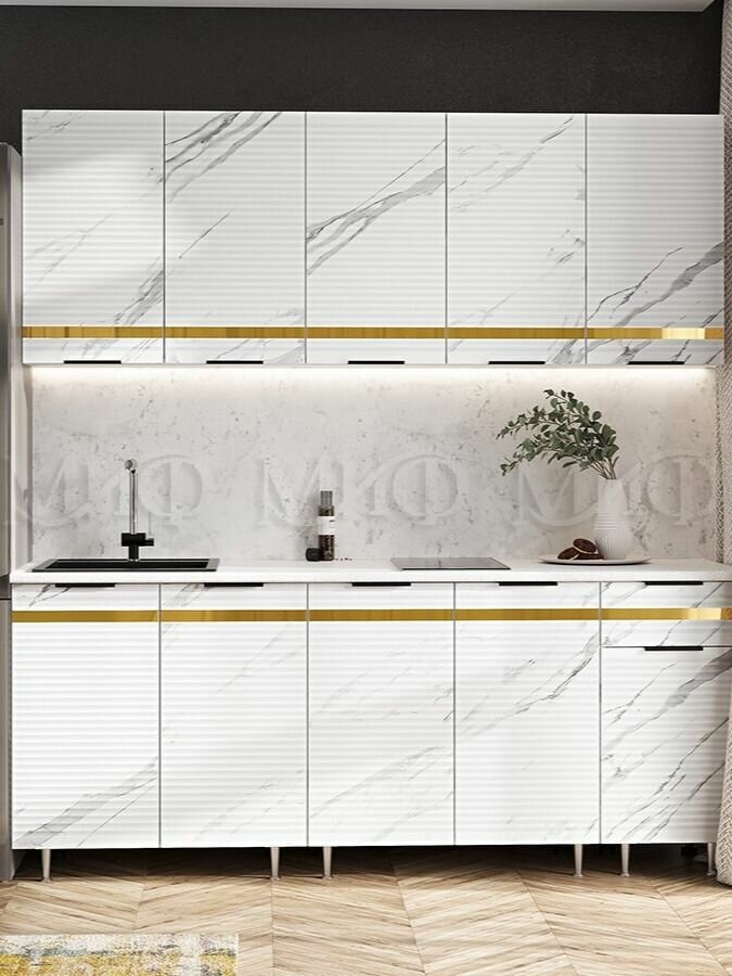 Кухонный гарнитур Милена 2м мрамор белый со столешницей миф