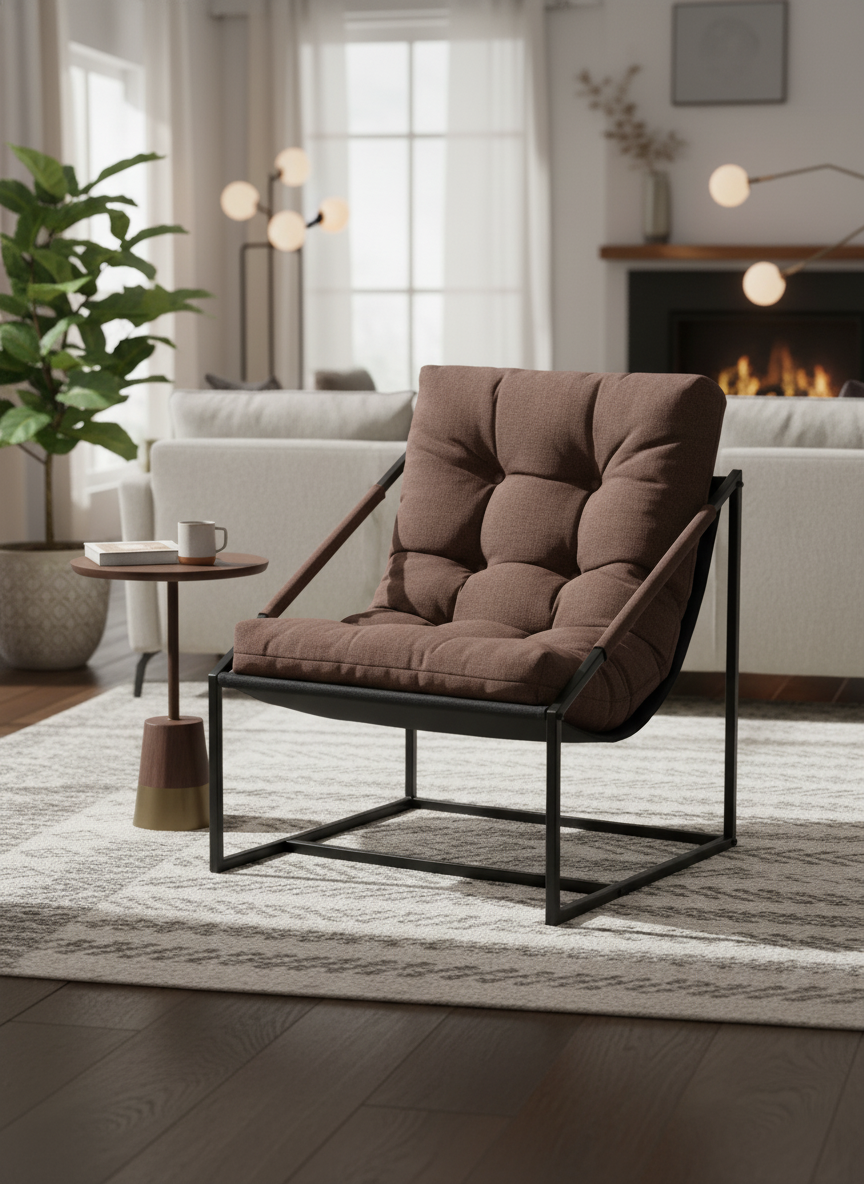 Кресло для отдыха TetChair без подлокотников, рогожка, металл, коричневый, 70х70х84 см