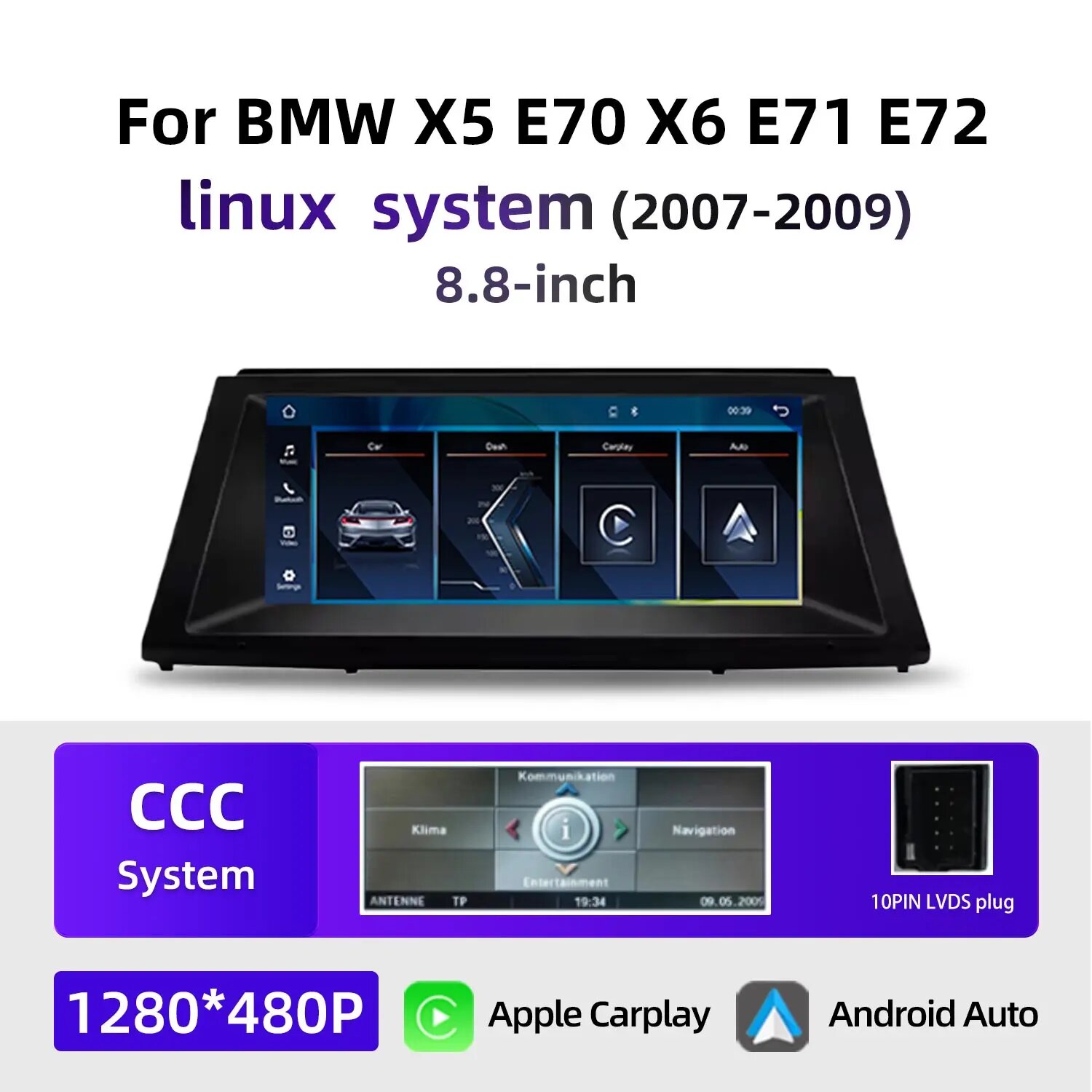 Для BMW X5 E70 X6 E71 E72 CCC CIC 2007-2013 Linux Центральный экран управления CCC 8.8inch