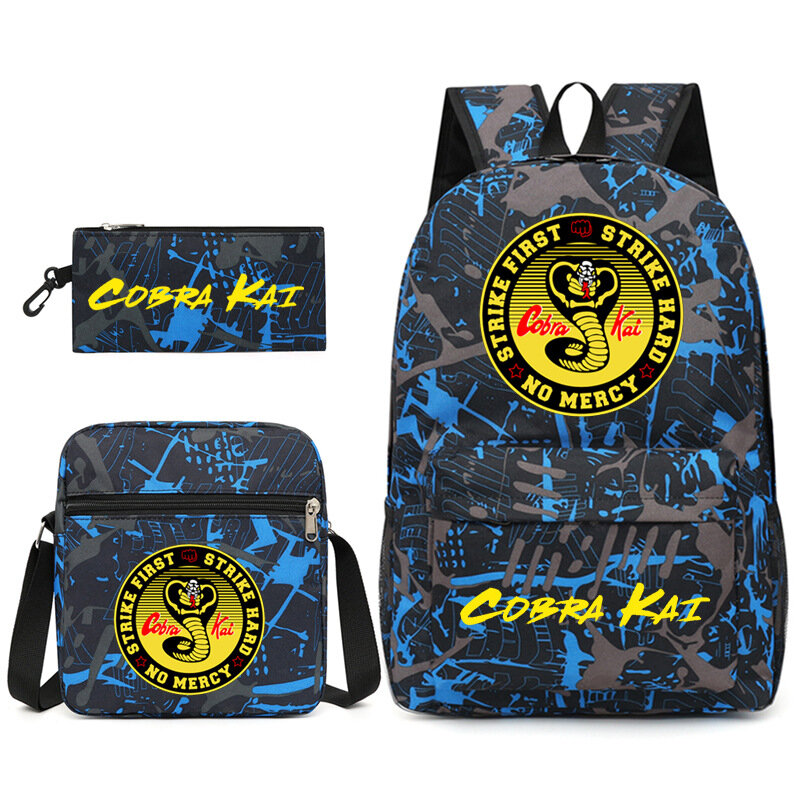 Детская школьная сумка из трех предметов для каратэ, повседневный рюкзак, студенческий рюкзак для мужчин и женщин, уличный рюкзак большой емкости с принтом