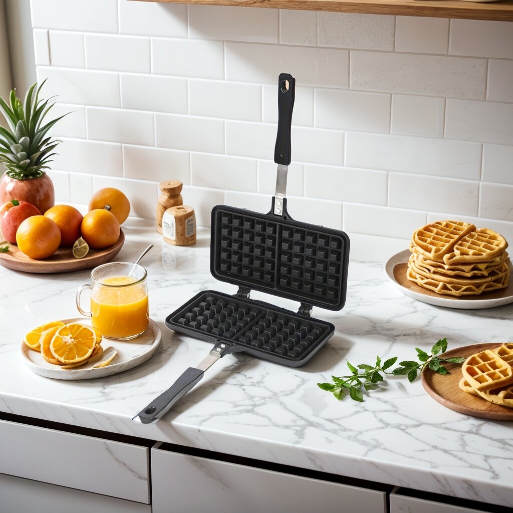 Вафельница, для газовых плит, чугунная, антипригарное покрытие, для бельгийских вафель