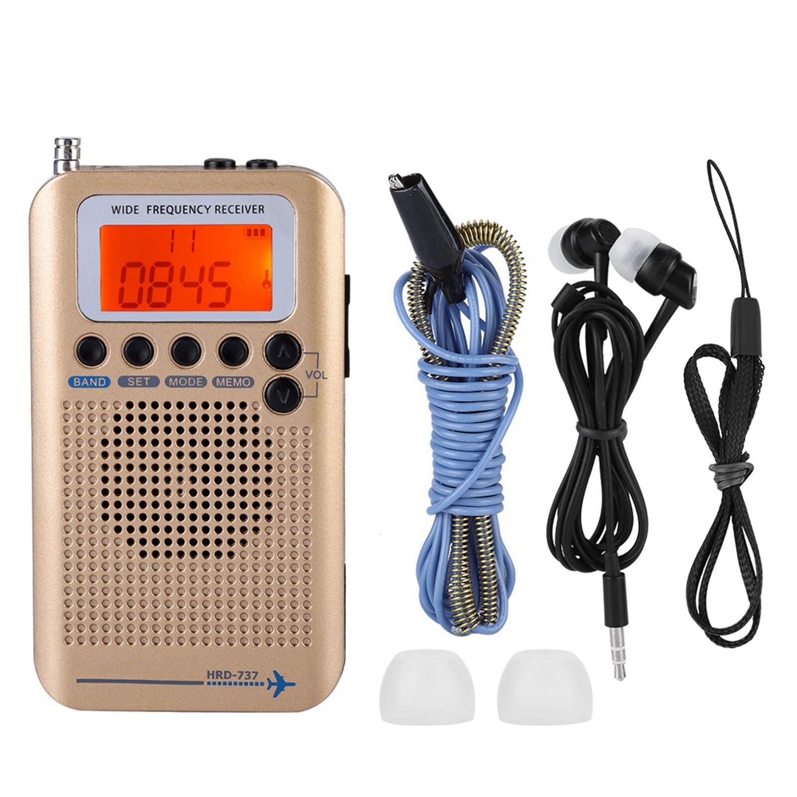 Aircraft Band Radio Receiver VHF Portable Full Recorder (Gold)