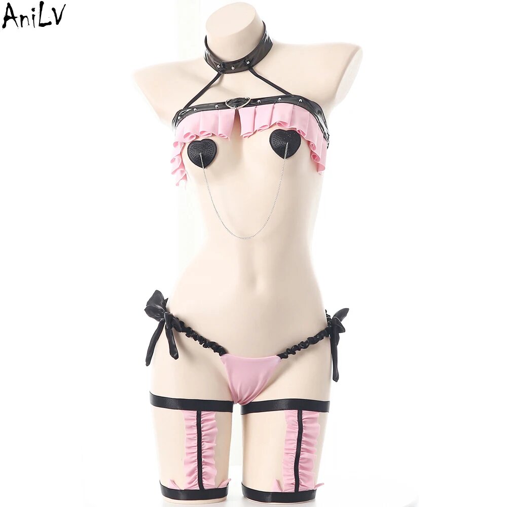 AniLV: Нежный комплект эротического белья «Кошечка» – розовая униформа горничной, Розовый, Розовый
