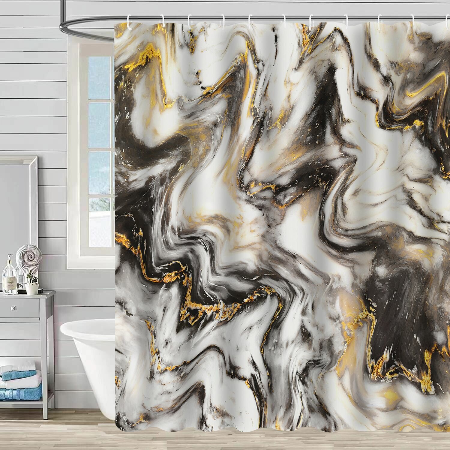 Штора для ванной Marble тканевая 120х180. Шторка, занавеска в ванную комнату с 12 крючков типа C