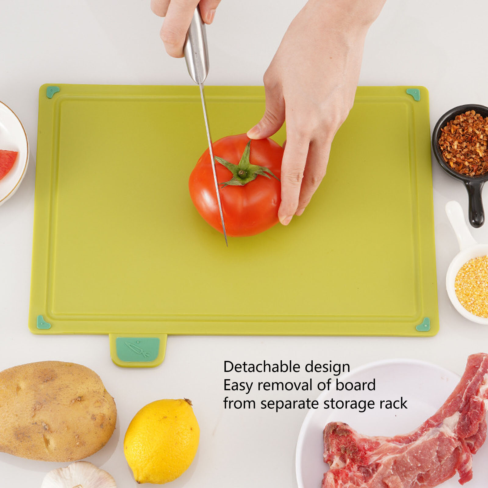 Пластиковая разделочная доска, 4 цвета, резиновая гибкая разделочная доска с кодировкой и подставкой для хранения