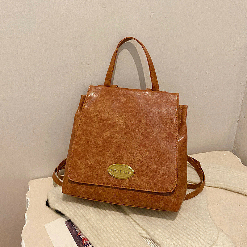 Современная корейская сумка бренд ювелирная большая вместимость мягкий пу винтажный стиль рюкзак коричневый