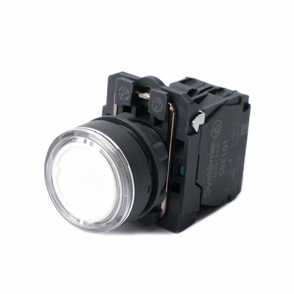 Кнопочный пост Systeme Electric SB5 с подсветкой в сборе модульная 22 мм, белая пластик 24ВDC 1НО