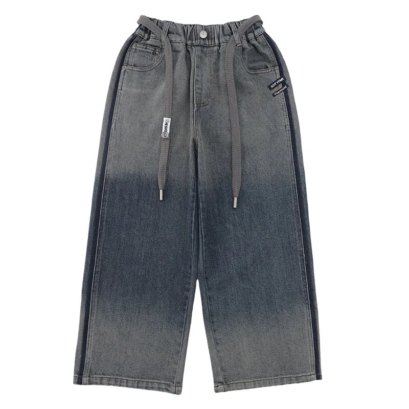 RONG CH Серая детские джинсы с полосками сбоку осенне-весенние свободные брюки 5-14 лет