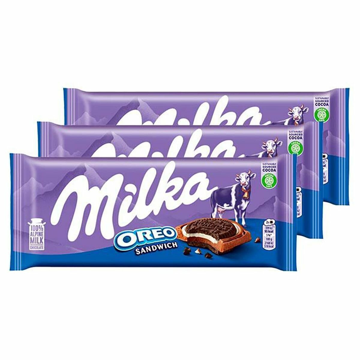 Шоколадная плитка Milka & Oreo Sandwich с печеньем Орео, 3 шт. по 92 гр. (Европа)