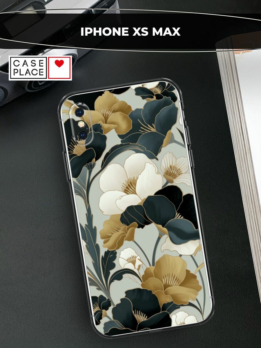 Чехол на Apple iPhone XS Max / Айфон XS Max с принтом Золотые и белые цветы