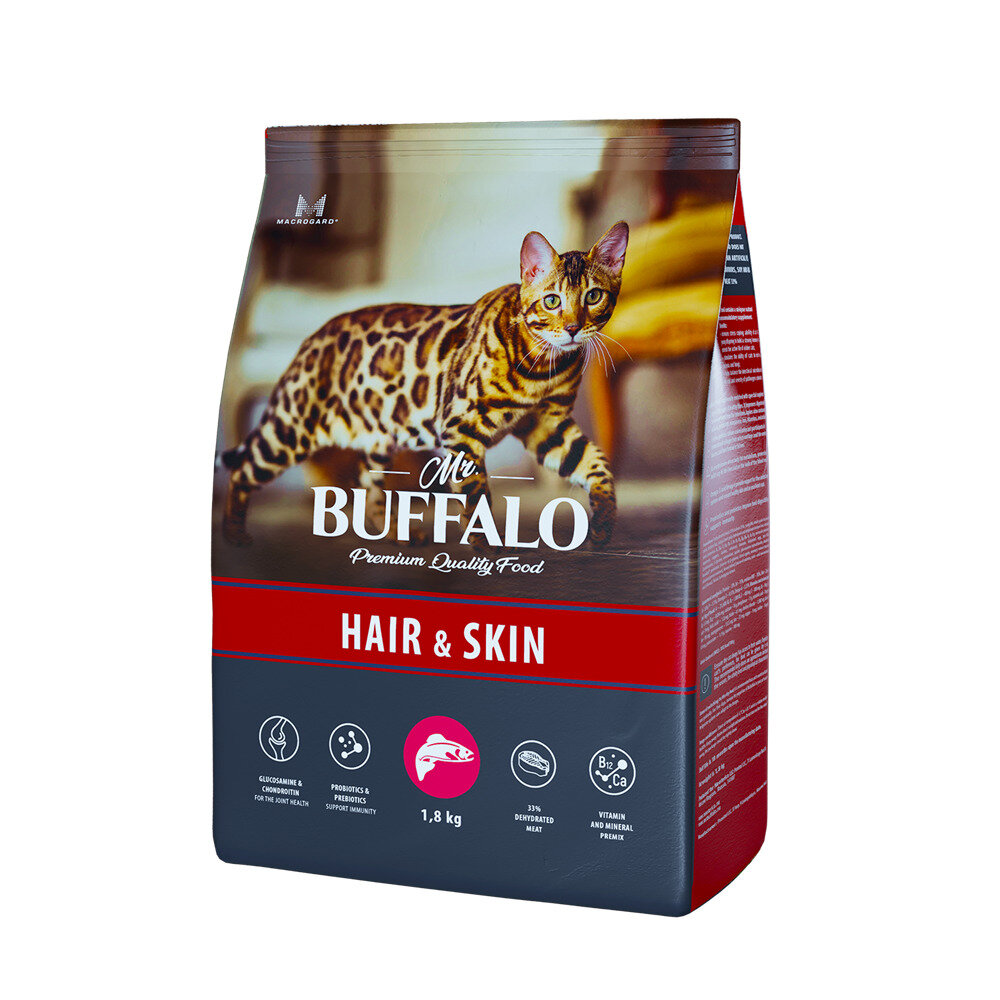 Mr.Buffalo Adult Hair & Skin Сухой корм с лососем для красивой кожи и шерсти у кошек 1,8кг