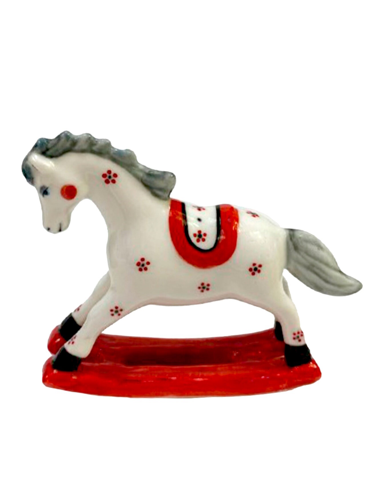 Фигурка Конь-Качалка, фарфор, белый / красный, 10 х 3 х 9 см.