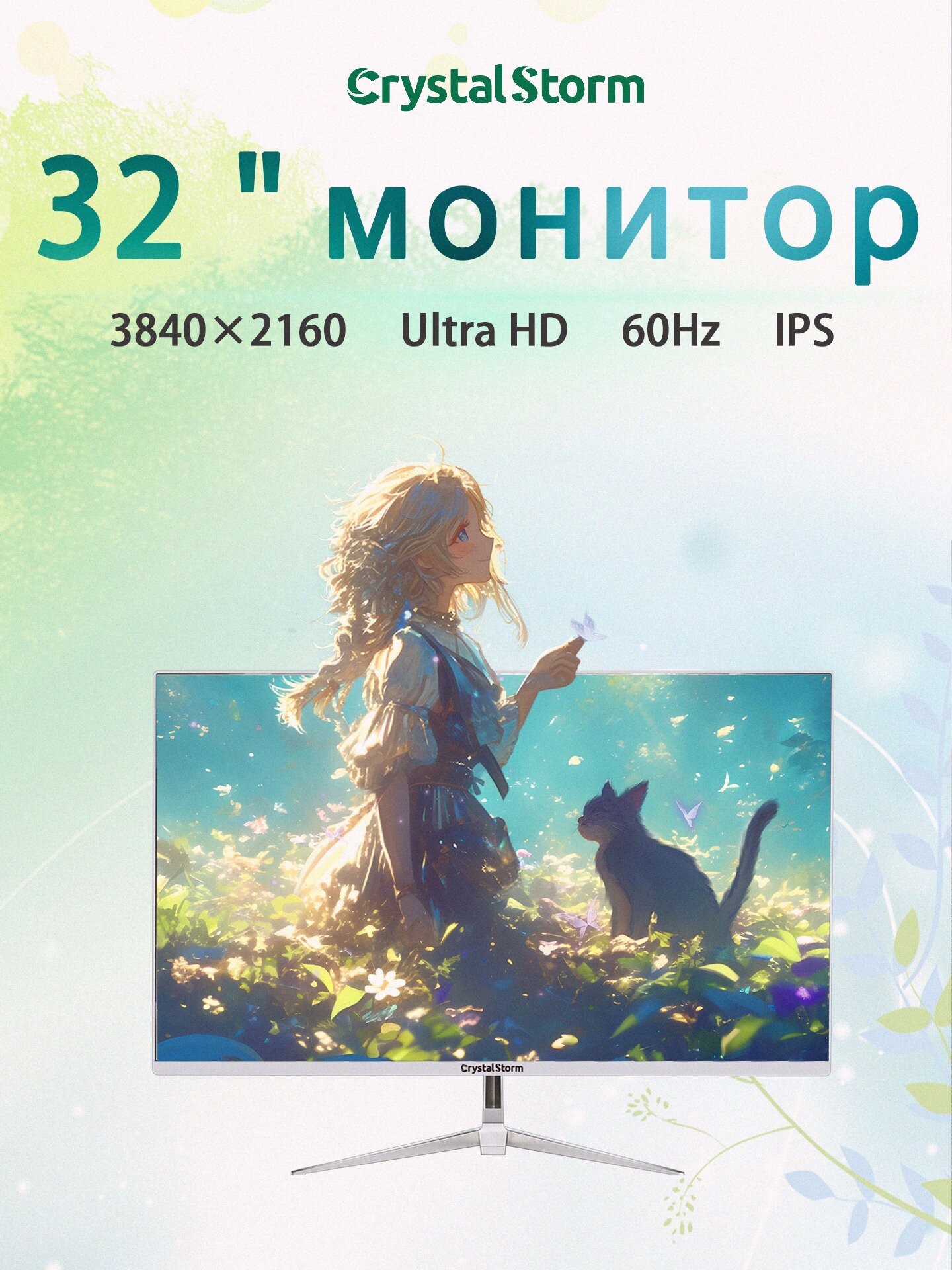 CrystalStorm 32" Монитор 3840x2160 60 Гц, IPS, белый игровой, для компьютера