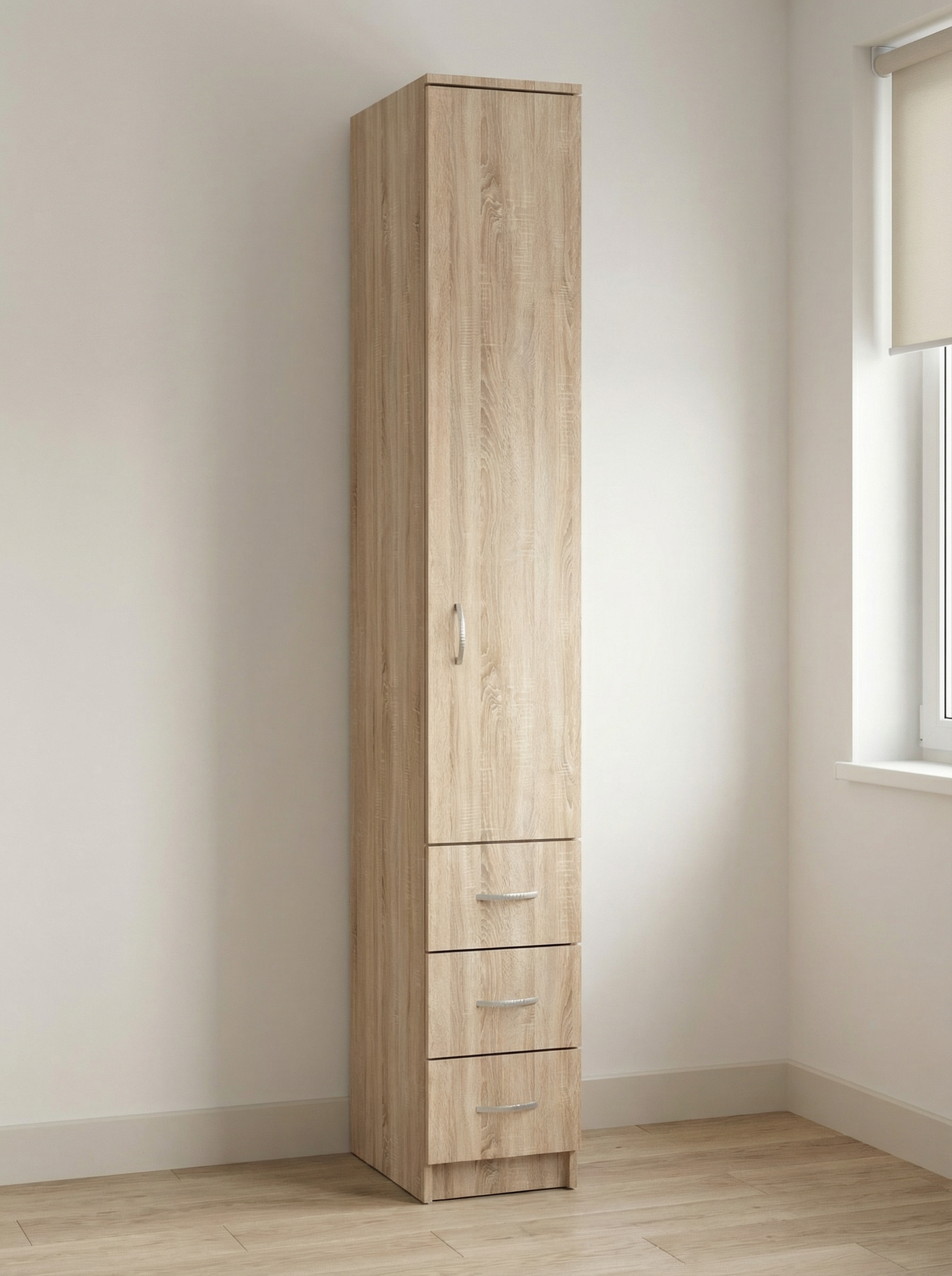 Узкий шкаф-пенал с 3 ящиками Шелли-16 с 3 ящиками, ШхГхВ: 30х50х210 см