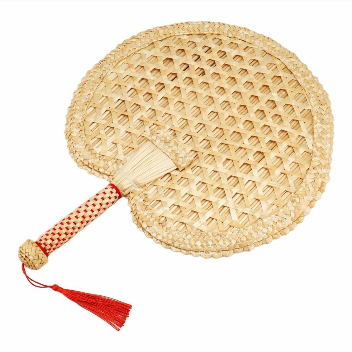 Веер ручной работы из плетеной соломы, старый летний, натуральный ручной работы