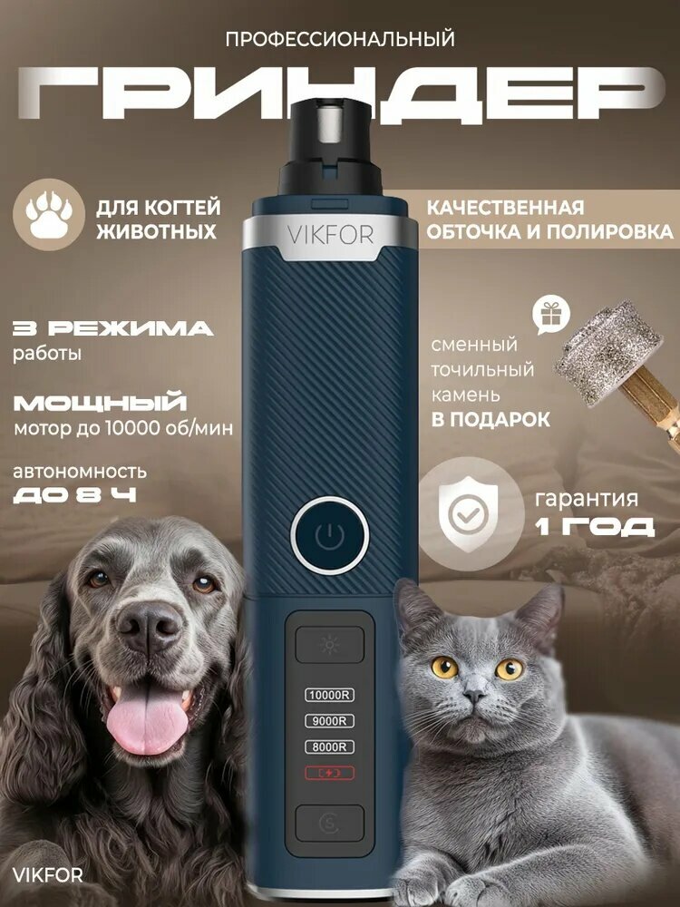 Гриндер для когтей собак, BRUKFOR, Белый мощный когтерез, 3 режима, двойная подсветка