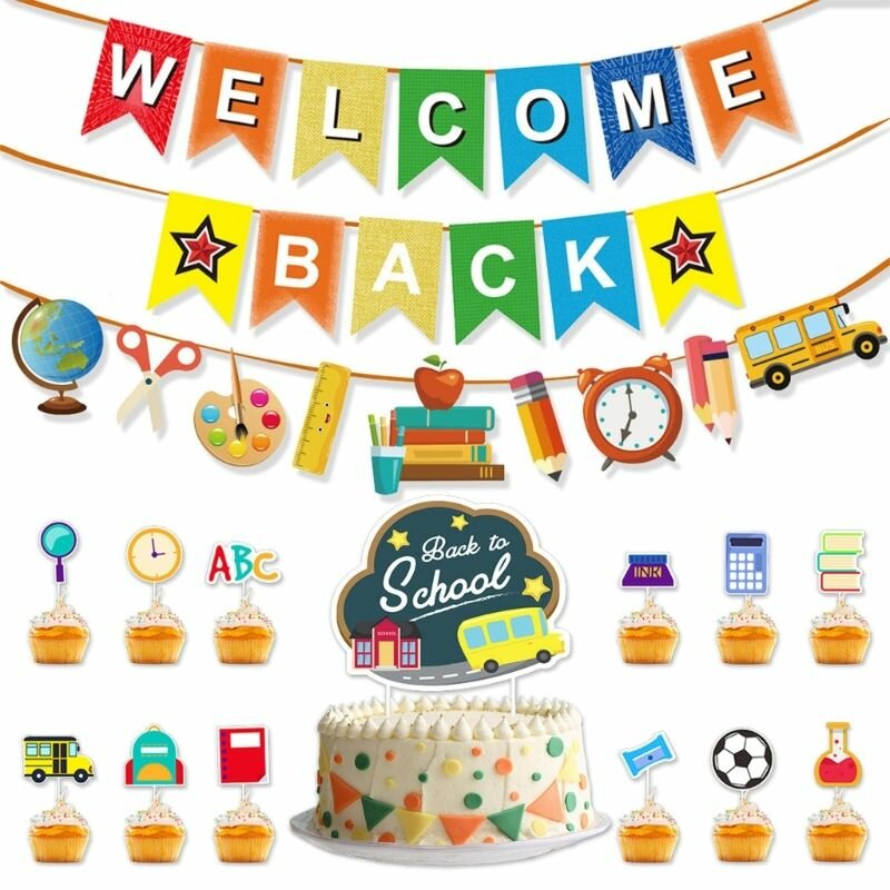 Украшение вечеринки в школьный сезон, тянущий флаг, цветочный баннер-55 x 260 см