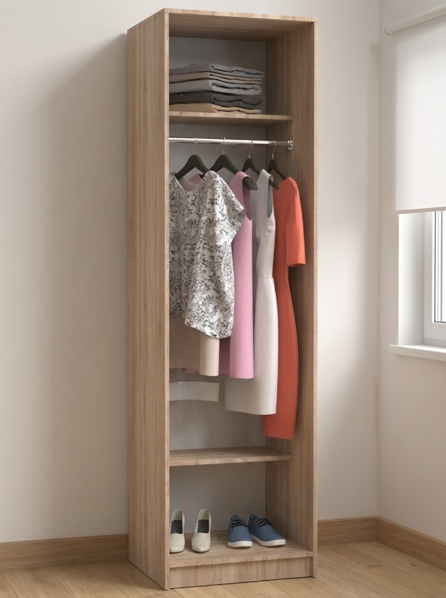 Открытый гардеробный шкаф-пенал Макс-2 с 2 полками и штангой для вешалок, ШхГхВ: 60х50х210 см, дуб сонома