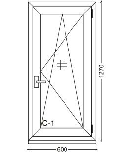 Окно пластиковое 600*1300 Rehau Grazio, двухкамерный стеклопакет, поворотно откидная створка вправо, одностворчатое
