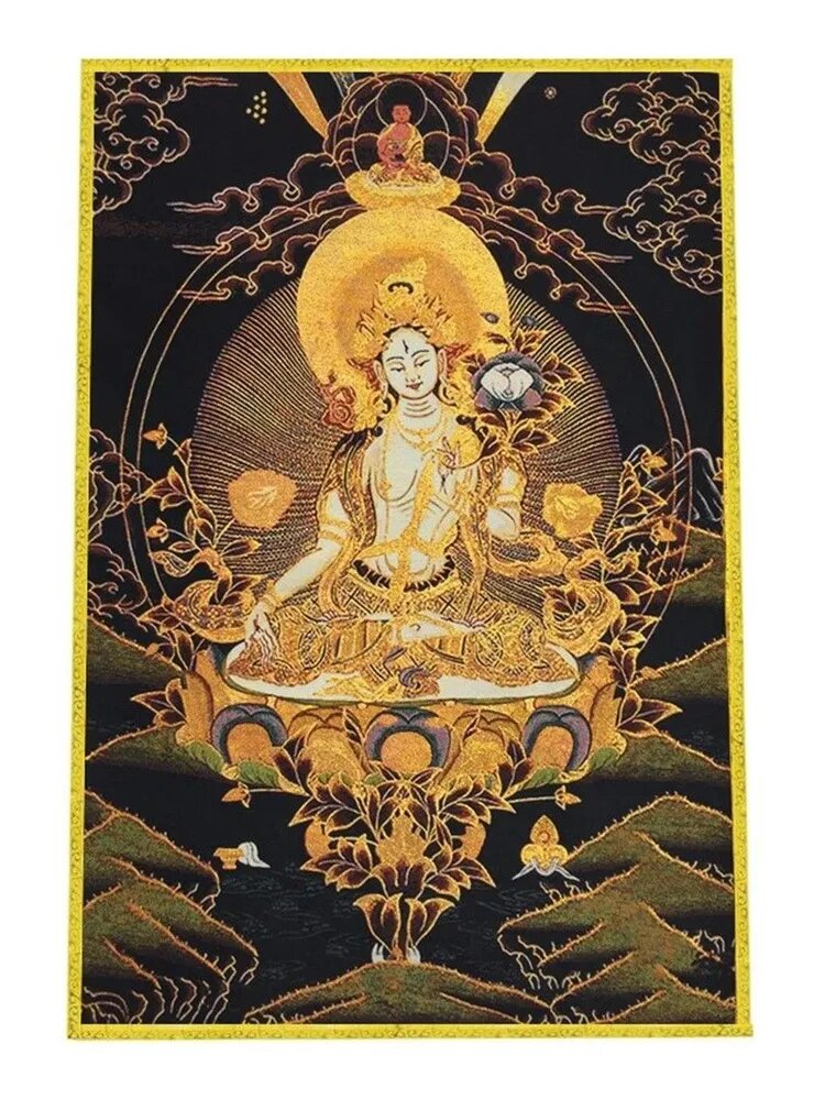 Тханка буддийская "Белая Тара" 60*90 см вышивка ткань картина 05