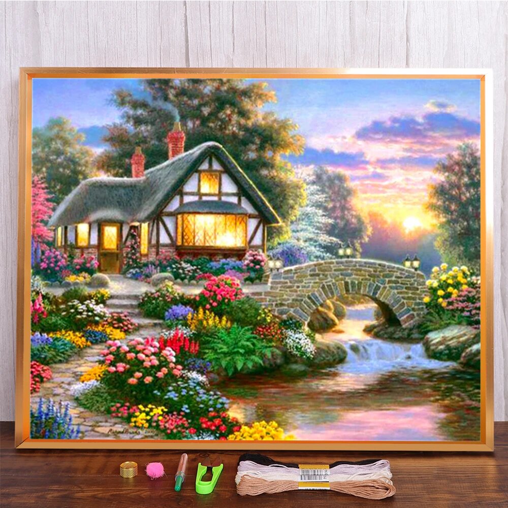 Набор для вышивки крестом "Пейзаж с домиком", 40x50см, 14CT