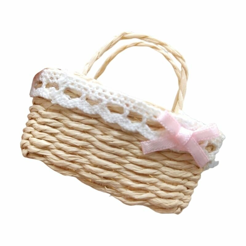 Мини-мини-корзина маленькая тканевая ob11-розовая корзина из ротанга с бантом