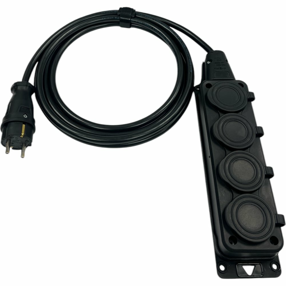 Удлинитель силовой удлинитель iCONNECT COLOR iTOK тип SU с заземлением КГтп-ХЛ 3x2,5 мм 4 гнезда IP54 ГОСТ цвет черный 10 м