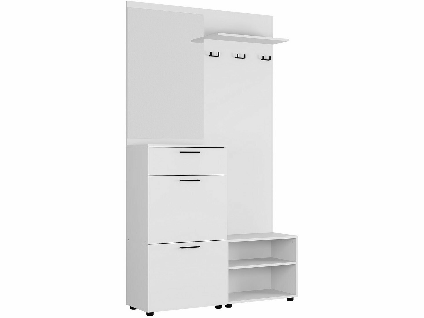 Маленькая прихожая из ЛДСП с тумбой, зеркалом и крючками, белый