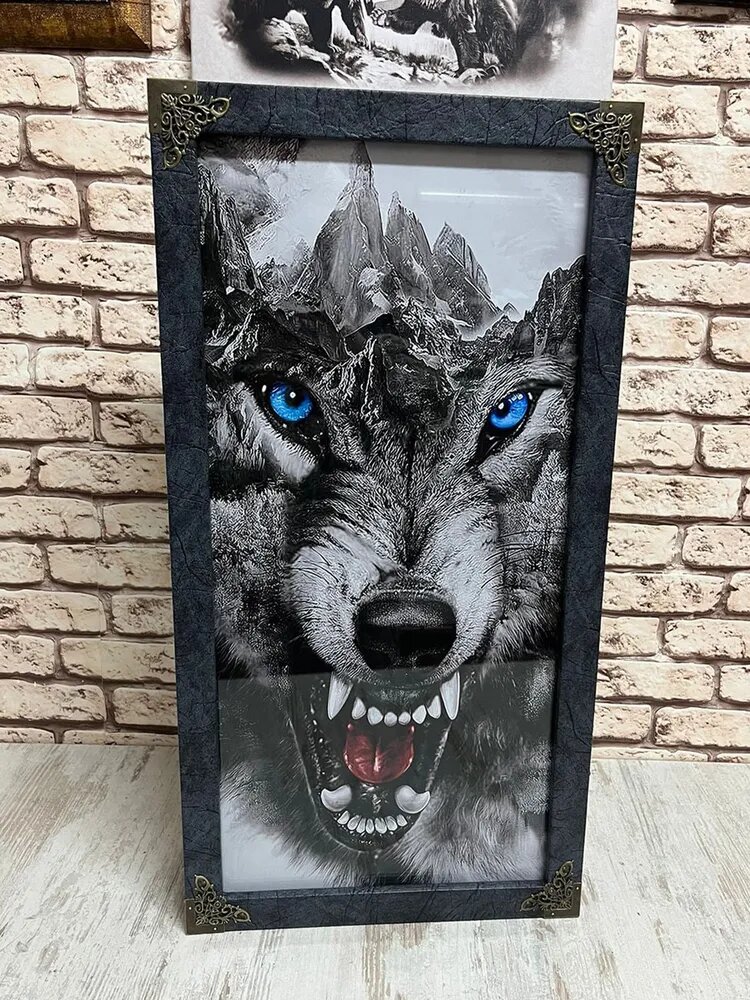 Нарды стеклянные "Яростный Волк", большие 60 на 60 см, из натурального дерева, игровое поле под стеклом, обтянуты экокожей премиум класса, нарды большие деревянные