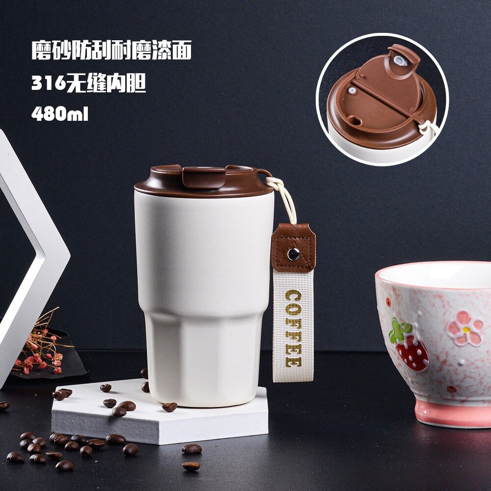 Кофейная кружка из нержавеющей стали 316, изолированная кружка, портативная, с двойной ручкой для питья, удобная кружка, высокая эстетика, подарочная кружка, одинарный логотип для питья