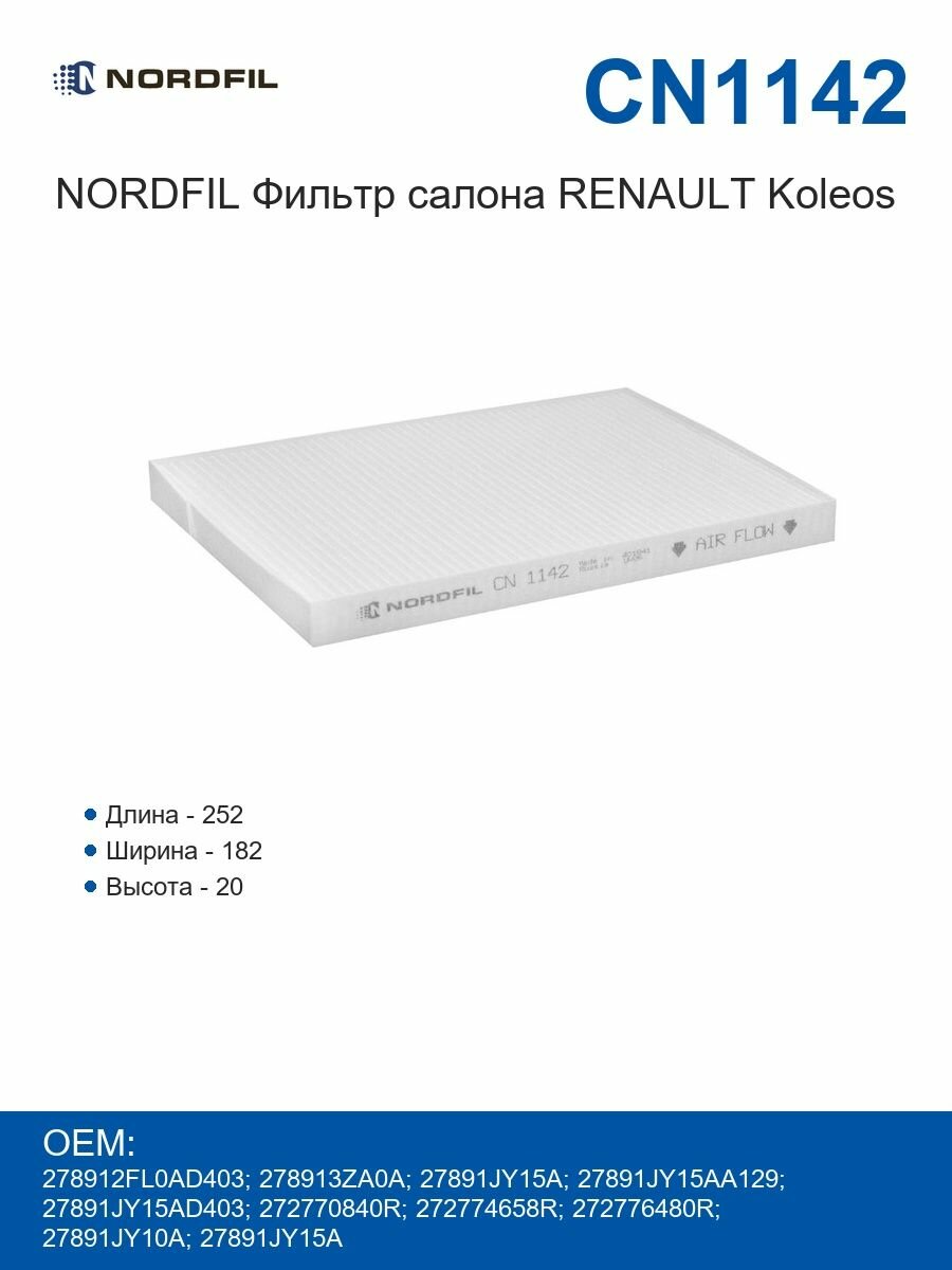 NORDFIL Фильтр салона RENAULT Koleos