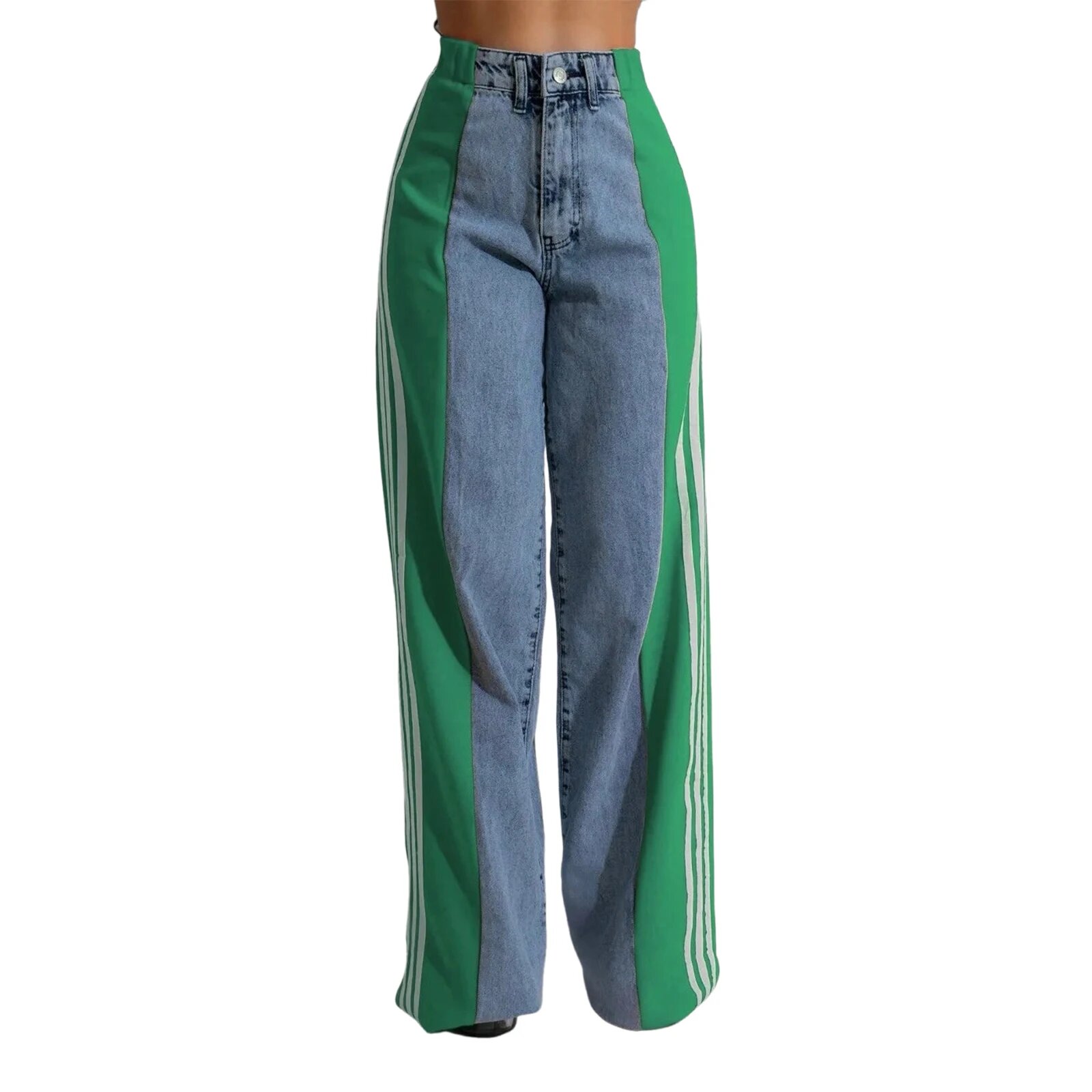High Waist Loose Wide Leg Side Striped Denim Trouses Women's Spring Summer Baggy Jeans Pants Streetwear