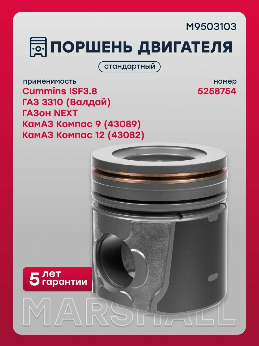 Поршень для Cummins ISF3.8; ГАЗ 3310 (Валдай), ГАЗон NEXT; КамАЗ Компас 9, Компас 12 о. н. 5258754 (M9503103)
