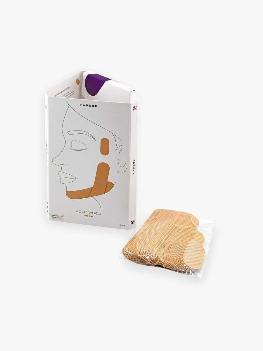 TAPEUP HOLLYWOOD NUDE/ Преднарезанные кинезио тейпы для лица готовые к аппликации/ против морщин и отеков