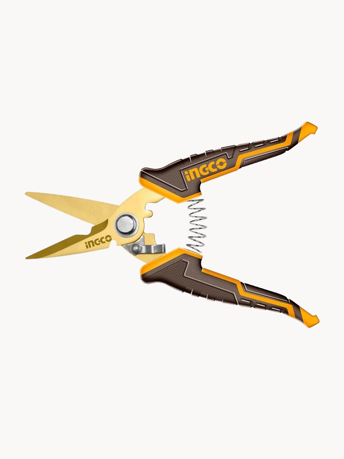 Универсальные ножницы INGCO 200 мм HES0188, Надежный фиксатор лезвий - для безопасной транспортировки или хранения