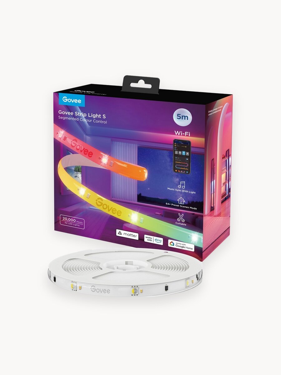 Светодиодная лента RGB Govee RGBICW LED Strip Lights поддержка Matter H612ACD1, умная LED подсветка 5 метров