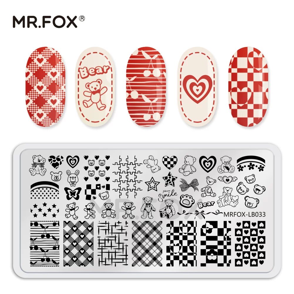 Fox Mr. Премиум суккулентный рисунок лисы Шаблон для маникюра, 1 шт