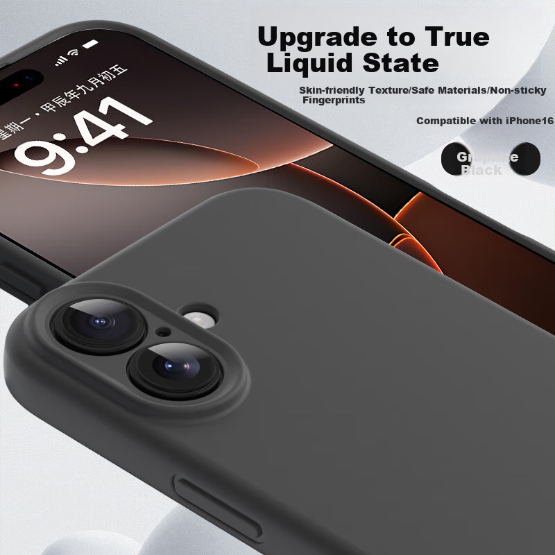 Barbarian Era Apple 16 Phone Case iPhone 16 Protective Cover Premium Liquid Silicone Soft Shell Lens Full Cover Female Male Anti-fall Anti-fingerprint Solid Color Simple Shell Black