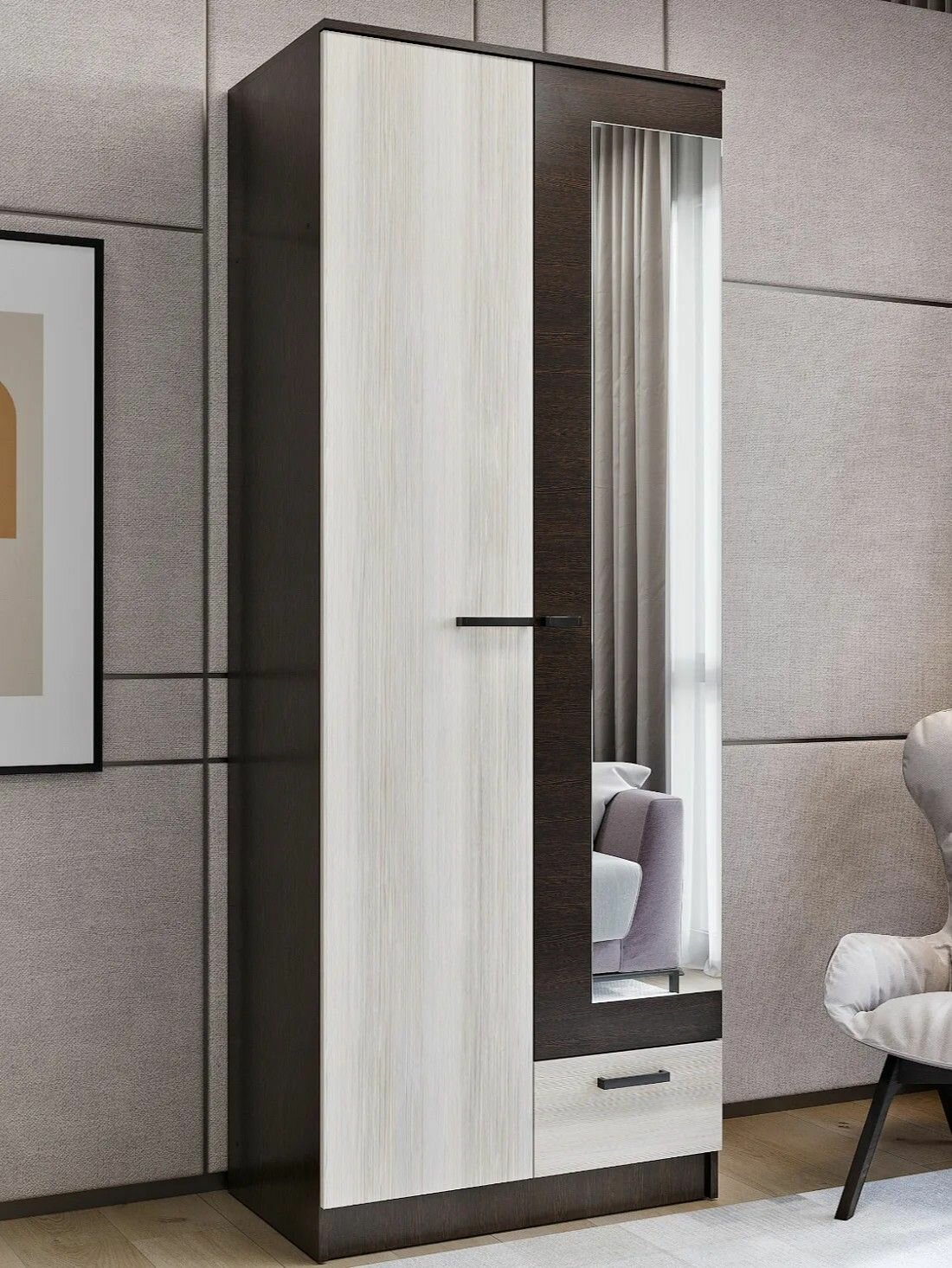 Шкаф распашной 2-ств с полками Адель (80х210х47) Венге-Лоредо