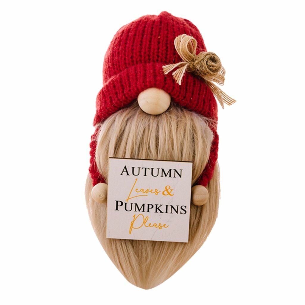 Вязаная шапка с бантом на день благодарения, держащая Деревянное фирменное безликое украшение-Карлик