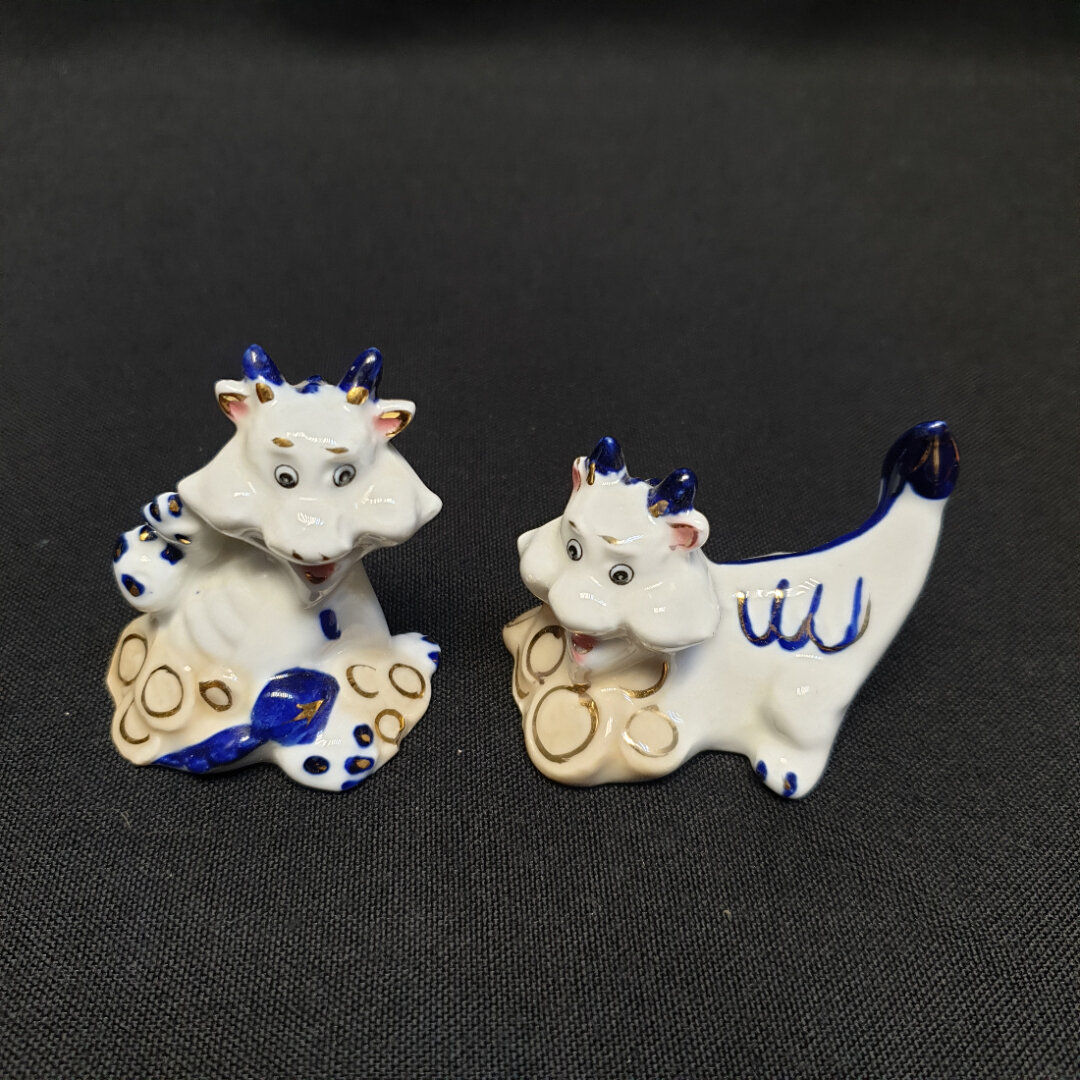 Коллекция статуэток Alex & Co "Драконы", фарфор, позолота, роспись, высота 5 см. Винтаж.