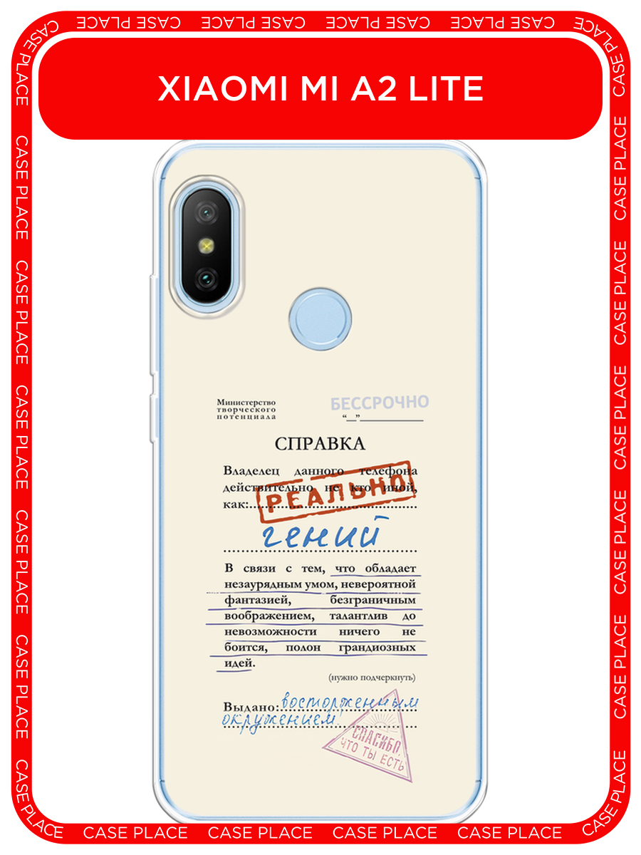 Чехол на Xiaomi Redmi 6 Pro/6 Plus/Mi A2 Lite / Сяоми Редми 6 Про/6 Плюс/Ми A2 Лайт с принтом Справка о гениальности